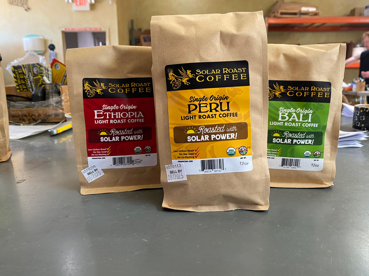 Solar Roast Light Flight Sampler Organic Coffee 3 Pack – Solar Roast Coffee